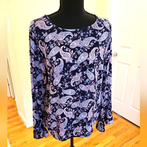 Laura Scott | Tops | Laura Scott Womans Black Paisley Blouse 34 Length ...